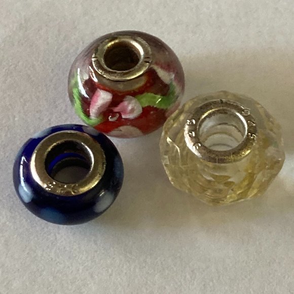 Unk | Jewelry | Set Of 3 Pretty Glass And Sterling Silver Charms For ...